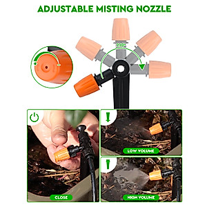 Landtouch Drip Irrigation System, Garden Watering System with Adjustable Drip Emitters Misting Sprinkler, Efficient Sprinkler System Kit for Flower Bed, Raised Bed, Greenhouse, Lawn