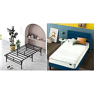 Zinus SmartBase Compack Mattress Foundation / 14 Inch Metal Bed Frame/No Box Spring Needed/Narrow Twin, Black & 6 Inch Foam and Spring Mattress/CertiPUR-US Certified Foams, Narrow Twin, Off White