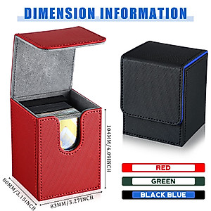 Weewooday 3 Pieces Leather Deck Card Boxes Cards Deck Game Box for 100 Plus Cards Compatible with MTG (Black Blue, Red, Green, Vertical)