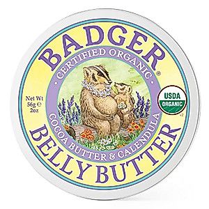 Badger - Belly Butter, Cocoa Butter & Calendula, Certified Organic Belly Butter, Vitamin E Belly Butter, Coconut Oil Belly Butter, Pregnant Belly Butter for Stretched Skin, 2 oz
