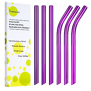 Vannise Stainless Steel Boba Straws, 6 Pack 8.5'' & 10.5'' Long Straws x 0.5'' Diam Wide Mouth Straw, Reusable bubble tea Straws & smoothie Straws for Homemade Thick Drinks, Purple Metal Straw