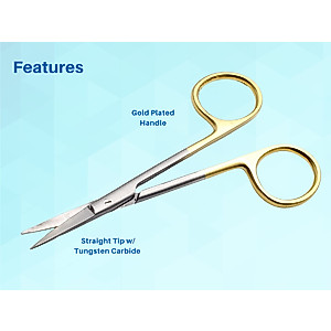 Scissors 4.5 inch Straight Gold Plated handle Dental Surgical art & craft BY Wise Linkers