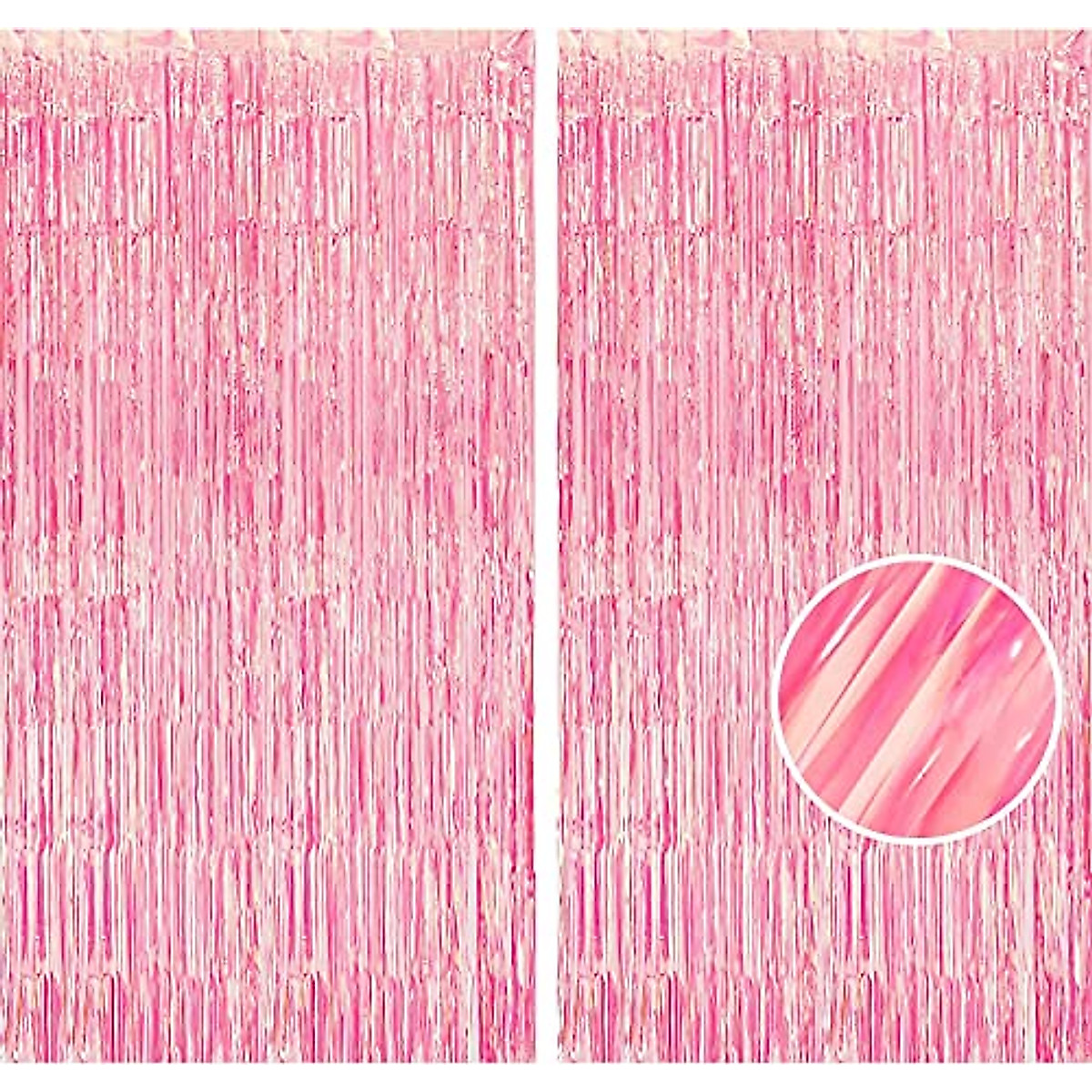 BRAVESHINE Party Decoration Iridescent Foil Fringe Backdrops - 2 Pack 3.2 x 6.5 ft Metallic Tinsel Photo Booth Pros Streamer Curtains for Birthday Wedding Graduation Christmas Holiday - Clear Pink