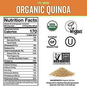Viva Naturals Organic Quinoa, 4 lb - Plant Based Protein, Fiber and Iron - Pre-Washed Whole Grain Rice and Pasta Substitute for Quinoa Salad - USDA Organic, Gluten Free, Vegan, Non-GMO and Kosher