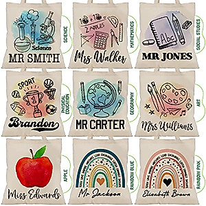 Canvas Tote Bag Gifts w/Name - 9 Design 15"x16" - Personalized Totes Bags for Appreciation Week Gift - Custom Cotton Shoulder Schoold Bag for Women - Customized Cotton Bags Math Art Apple Theme C1