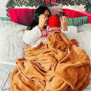 Bedsure Fleece Blanket Throw Blanket Orange - 300GSM Throw Blankets for Couch, Sofa, Bed, Soft Lightweight Plush Cozy Burnt 0range Blankets and Throws for Toddlers