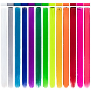 26 Pack Colored Party Highlights Clip in Hair Extensions for Girls 20 inches Multi-colors Straight Hair Synthetic Hairpieces In The Party(13colored)