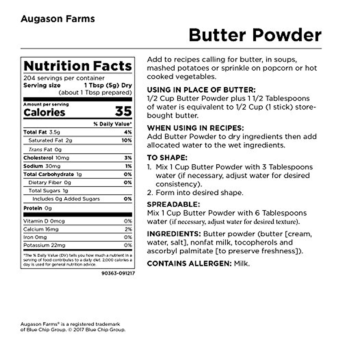 Augason Farms Butter Powder 2 lbs 4 oz No. 10 Can
