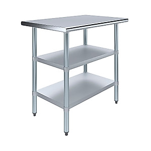 AmGood 36" Long X 24" Deep Stainless Steel Work Table with 2 Shelves | Metal Food Prep Station | Commercial & Residential NSF Utility Table