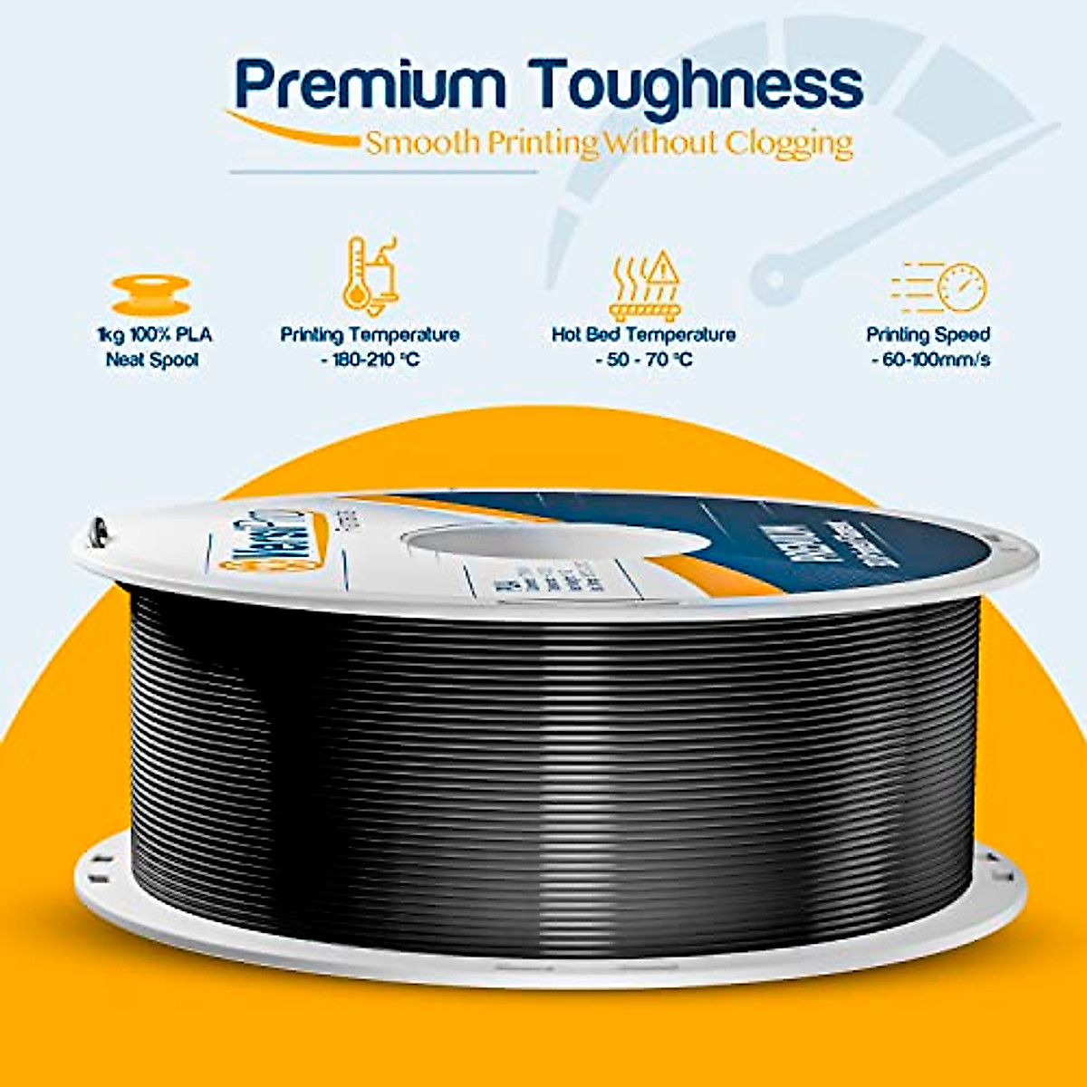 PLA 3D Printer Filament | Black PLA Filament 1.75mm | 1KG Spool (2.2lbs) - Fits Most FDM Printers | Dimensional Accuracy +/- 0.03 mm | 3D Printing Filament 1.75 Will Not Warp, Clog or Break