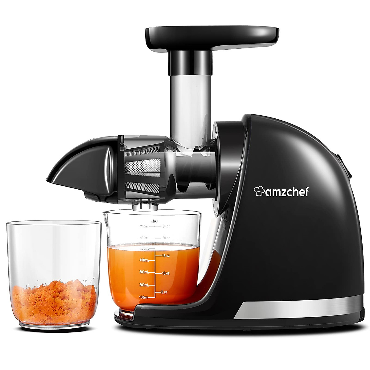 AMZCHEF Slow Masticating Juicer Bundled with Slicer Shredder Attachments, Cold Press Juicer With Silent Motor and Reverse Function,3 Interchangeable blades for Juicing and Shredding Cheese