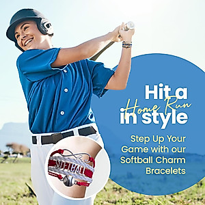 Softball Charm Bracelet (Red/White) Bracelets, Adjustable Bracelet with Softball Charm. Braided Bracelets for Softball Players, Softball Team, and Coaches - by SPORTYBELLA
