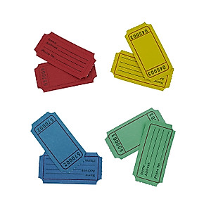 DNB 8000 Pcs Raffle Tickets - 4 Color Set of 2000 Pcs 2 x 1 Inch Single Roll Consecutively Numbered Blank Tickets - Blue/Yellow/Red/Green
