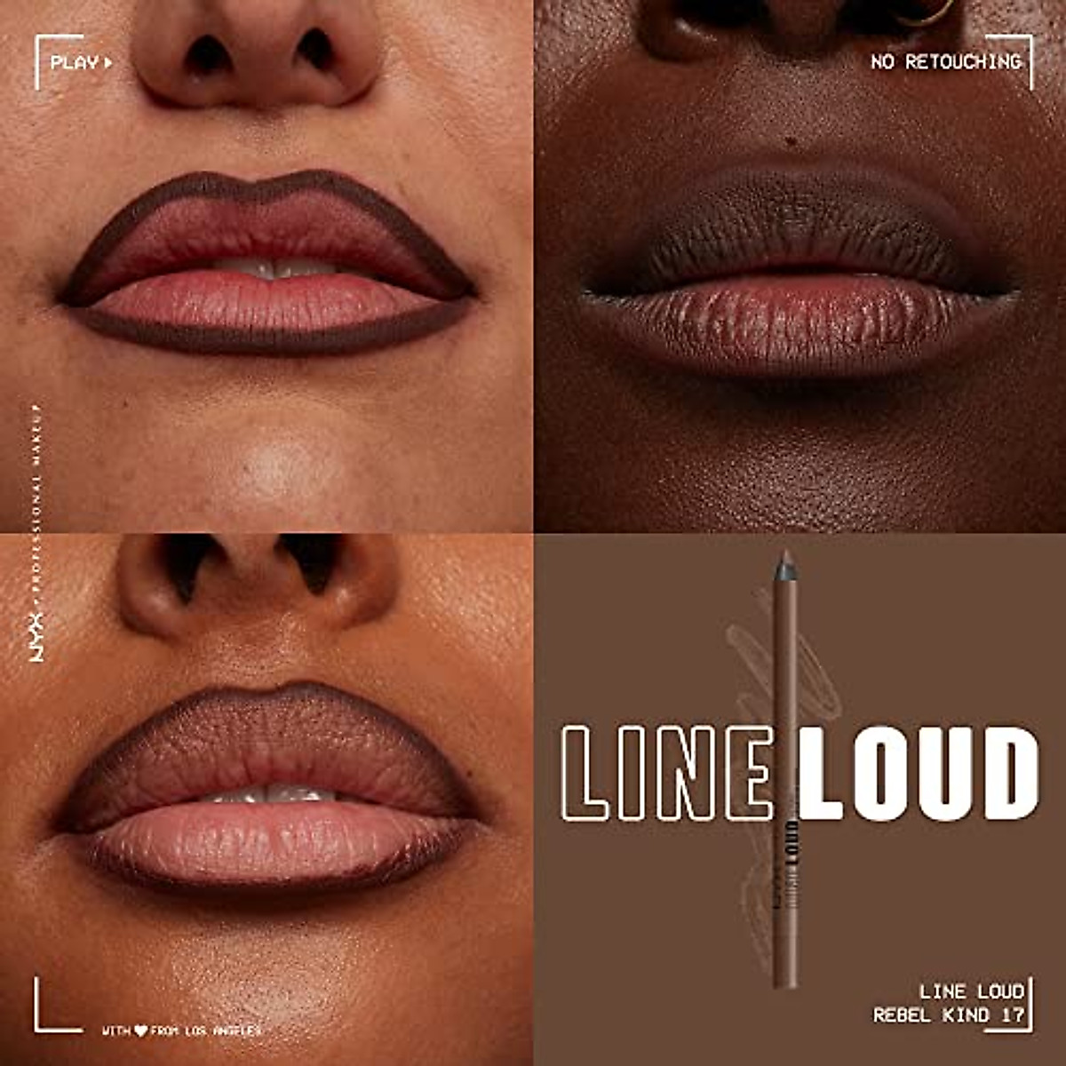 NYX PROFESSIONAL MAKEUP Line Loud Lip Liner, Longwear and Pigmented Lip Pencil with Jojoba Oil & Vitamin E - Rebel Kind (Chocolate Brown)