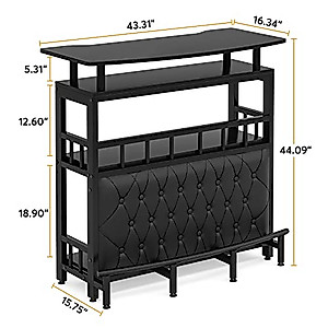 LITTLE TREE Home Bar Table Unit with 3 Tier Storage Shelves, Black