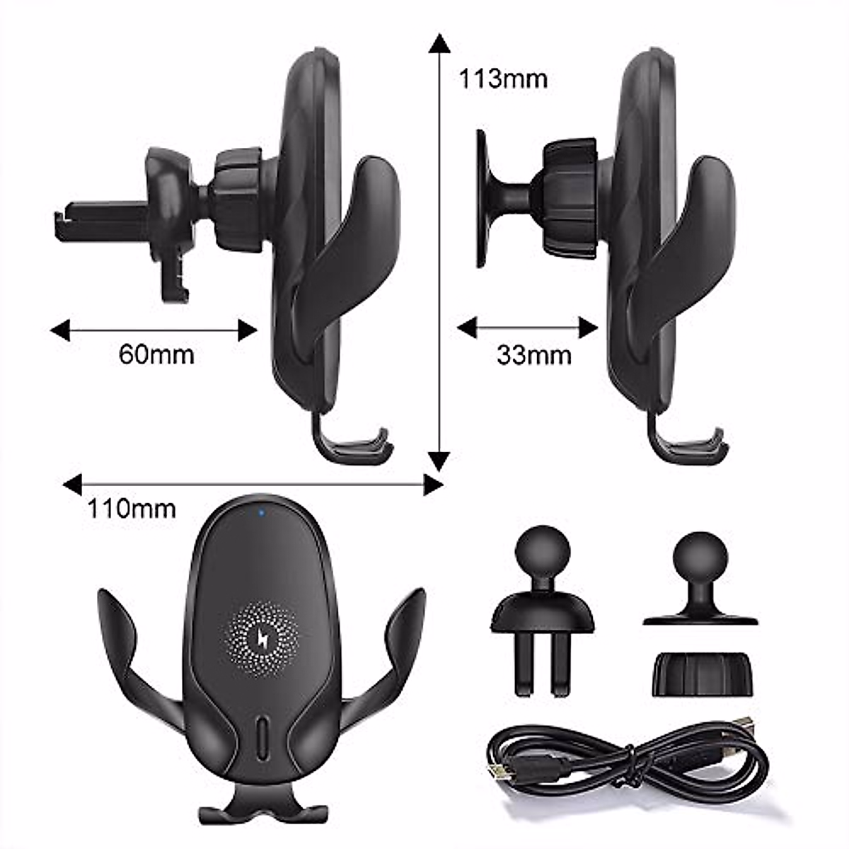 Wireless Car Charger, 15W/10W Fast Charging Car Mount, Air Vent Cell Phone Holder for Car, Universal Car Phone Holder Cradle Compatible with iPhone 13/12/11, Samsung S21/S20/S10, and More, Black