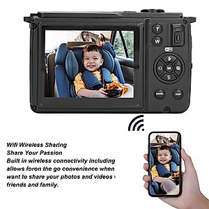 4K Digital Camera, 64MP 16X Zoom Dual Screens Anti Shake Video Camera, WiFi Point and Shoot Camera with Built in Flash & Timer Selfie Function, for Beginners Kids Teens Gift