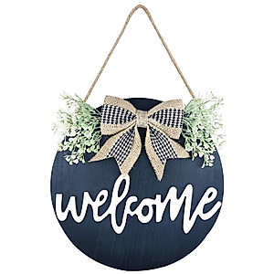 Welcome Sign Porch Decor, Rustic Wooden Door Hangers Front Door Outdoor Hanging Vertical Sign (Black)