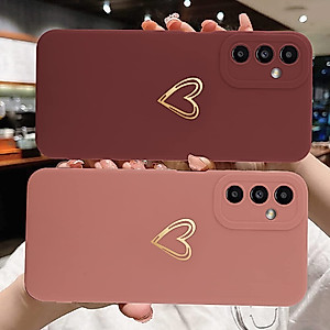 Fiyart Designed for Samsung Galaxy A14 5G Case Love Heart Design for Women Girls Soft TPU Plating Full Camera Lens Protection Phone Cover Bumper with Screen Protector for Galaxy A14 5G-Wine Red