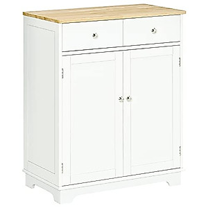 HOMCOM Double Door Sideboard Buffet Cabinet, Kitchen Cabinet, Coffee Bar Cabinet with 2 Drawers, Adjustable Shelf for Living Room and Hallway, White