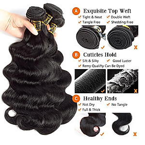 QTHAIR Brazilian Virgin Hair 16A Grade Body Wave Bundles 100% Unprocessed Virgin Brazilian Body Wavy Human Hair Bundles 20" 18" 16" 300g Brazilian Body Wave Human Hair Extensions
