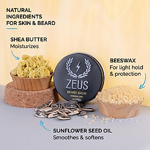 ZEUS Beard Balm, Natural Beeswax & Shea Butter Balm, Softening Conditioner for Facial Hair – MADE IN USA (Sandalwood) 2 oz.