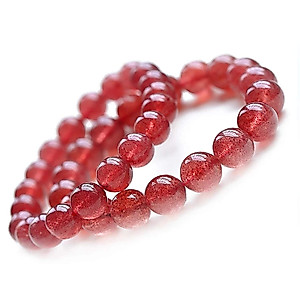 Muko Gemstone Natural Red Strawberry Quartz Crystal Clear Round Beads Women Bracelet 7mm AAAAA