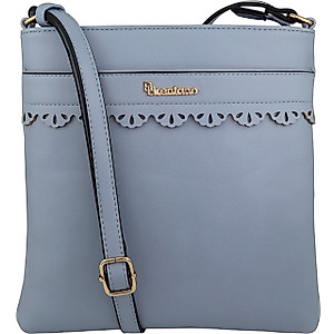 B BRENTANO Vegan Medium Crossbody Handbag Purse (Blue 1)