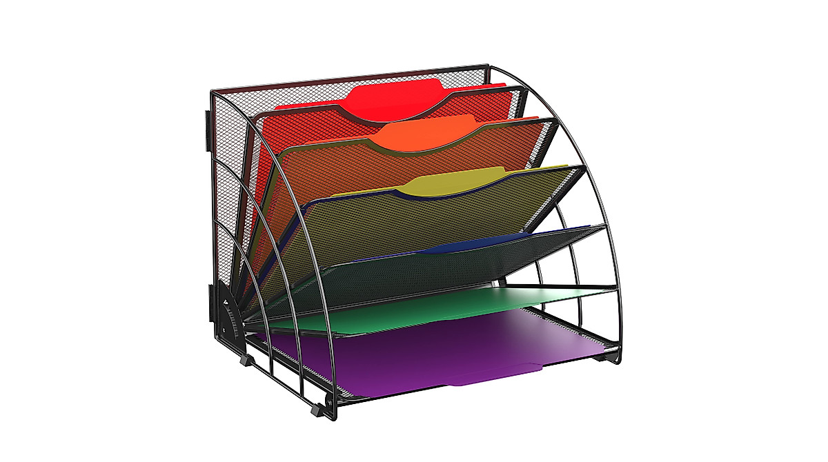 SUPEASY Fan Shaped Desk Organizer - 6 Compartments for Office & School