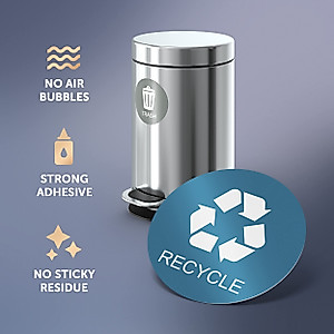 VBAP CORP Recycle Trash Bin Sticker - (Pack of 4) 3" Round Logo Sign Decal Labels Self-Adhesive Vinyl Laminated. Waterproof Indoor and Outdoor (Aquamarine/Grey)