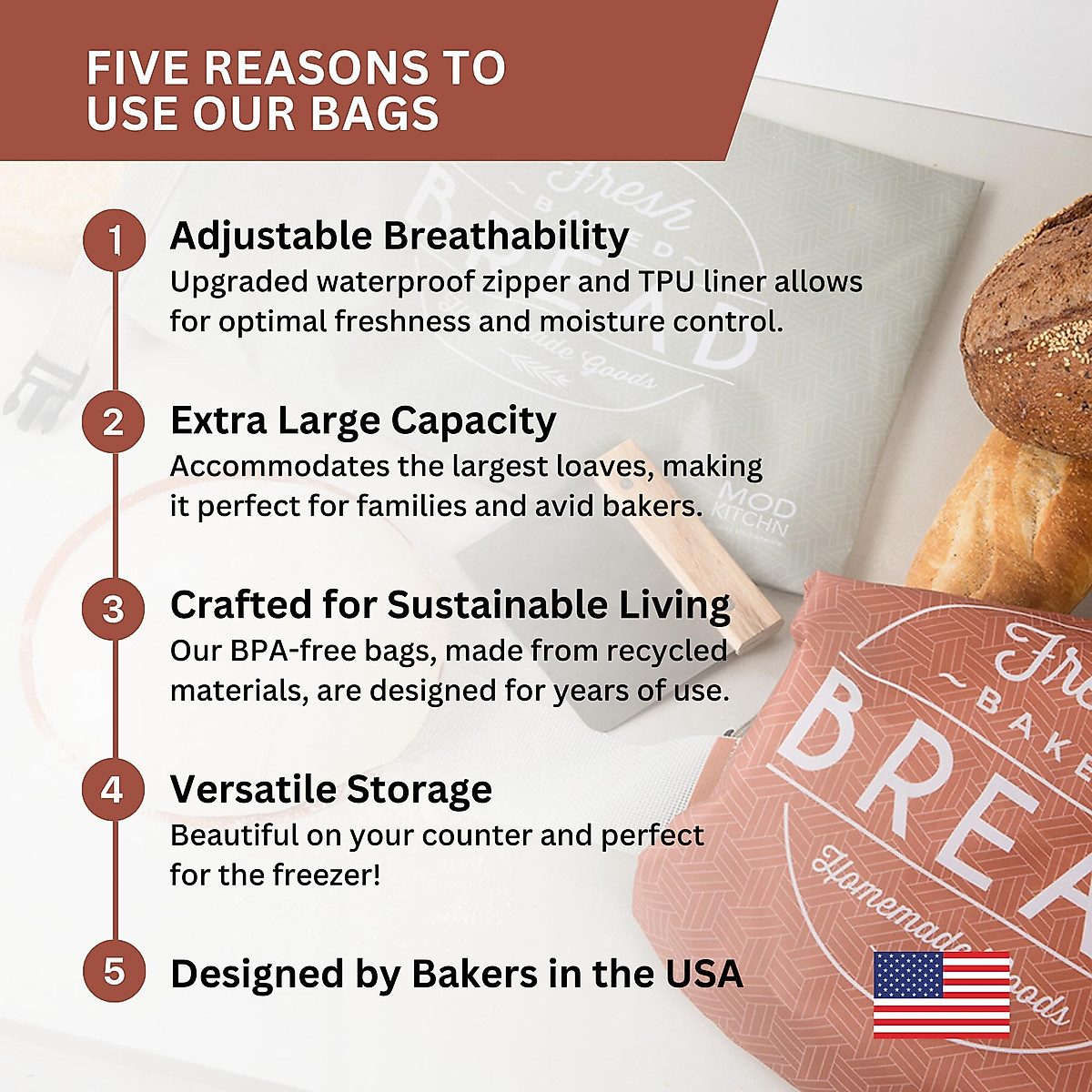 ModKitchn Reusable Bread Bags for Homemade Bread, 2-Pack XL Sourdough Bread Bags, Freezer Safe Bread Container, Bread Storage for Homemade Bread, Perfect Bread Making Accessories