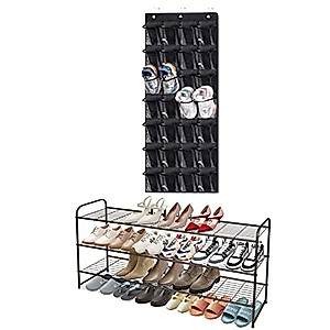 KEETDY Long 3 Tier Shoe Rack for Closet and 28 Clear Pockets Door Shoe Organizer