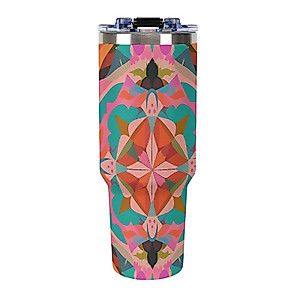 YTLKGFP 40 Oz Large Capacity Car Cup Colorful Bohemian Patterns Tumbler with Handle (Black) Straw Lid Insulated Stainless Steel Water Bottle Travel Mug Leak-proof Car Cup Keeps Cold Or Hot