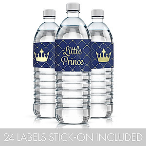 Royal Prince Baby Shower Water Bottle Labels - Shiny Foil - 24 Stickers
