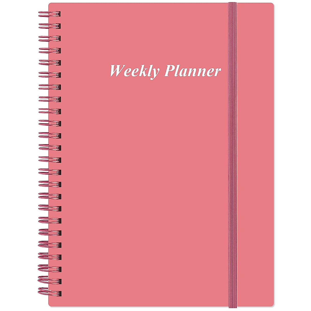 Weekly Planner Undated - Spiral Goal Planner Notebook, A5 To Do List Planner for Men and Women, PVC Hardcover, Elastic Closure,Inner Pocket, 8.3" x 5.8", Pink