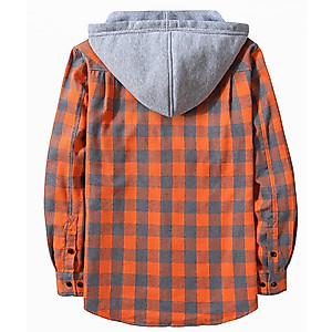SCODI Mens Flannel Hoodie Shirt Casual Button Down Plaid Jacket Shirts Stylish Long Sleeve Shirts with Pocket Orange X-Large