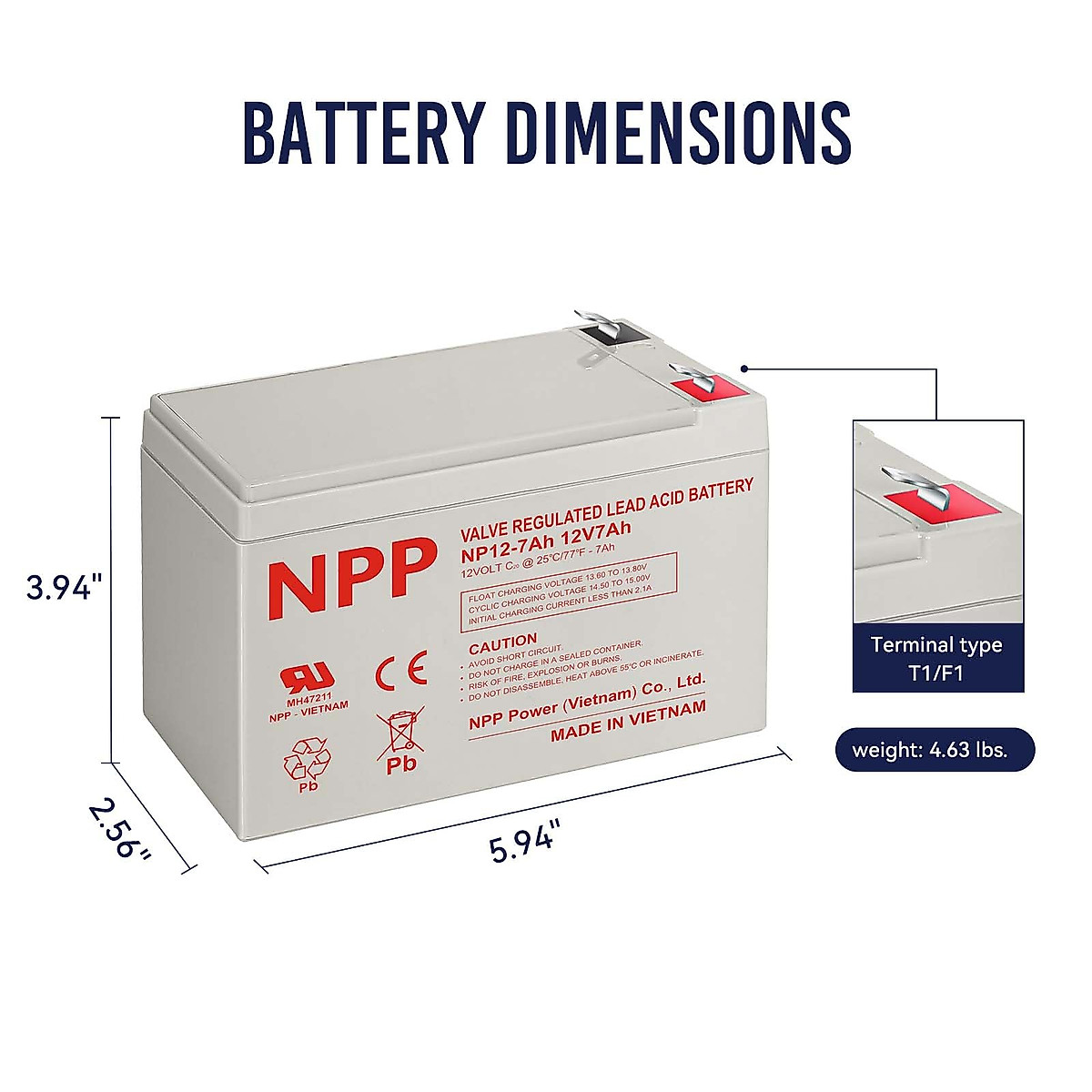 NPP 12V 7Ah Rechargeable AGM SLA Battery with F1 Terminals, for ADT Security Alarm System, UPS, Verizon Fios Box etc