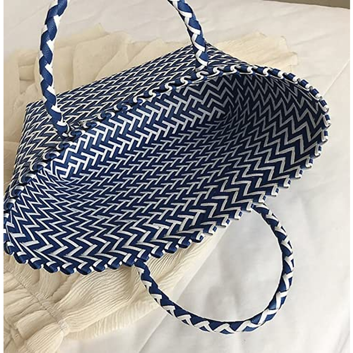 Goodly Beach Bag/Handmade Woven Market Tote Bag/Woven Versatile Large Top Handle Bag(Blue)