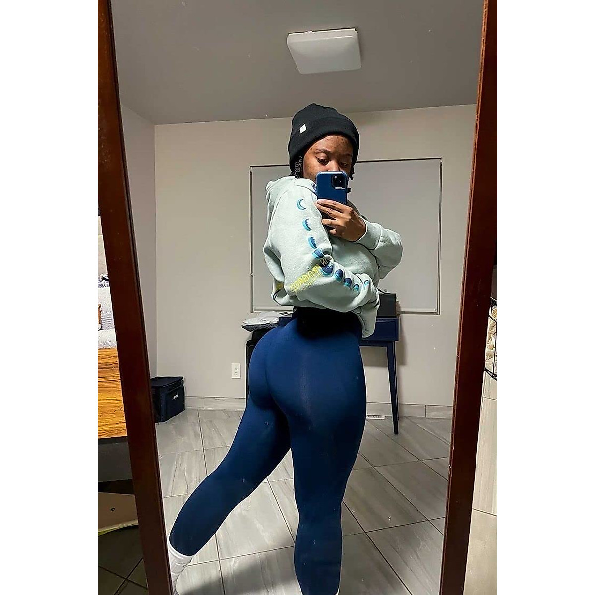 Seamless Scrunch Legging Women Yoga Pants 7/8 Tummy Control Workout Running for Workout Fitness Sport Active Ankle Legging-25'' (L, Tuxedo Blue)