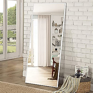 NeuType 59" X 20" Full Length Mirror Aluminum Alloy Thin Frame Floor Mirror Wall Mirror Dressing Mirror Hanging or Leaning Against Wall, Bedroom Mirror Full Body Mirror White with Stand