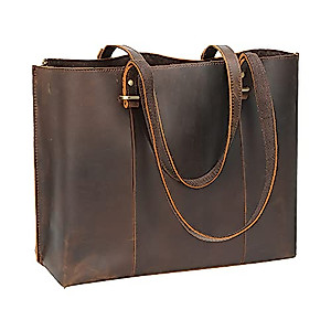 FLO-MOTOR Vintage Full Grain Leather Tote Shoulder Bag for Women Business Work Satchel Handbag with Top Handles