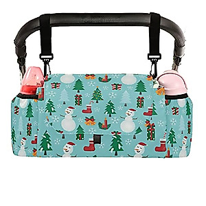 Sinestour Christmas Cute Snowman Stroller Organizer with Cup Holder Universal Stroller Organizer Bag Detachable Shoulder Strap Stroller Accessories for Diaper Phone Keys Toys Fit All Baby Stroller