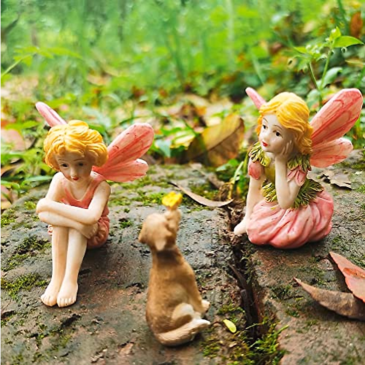 JIUMO Miniature Garden Fairies for Fairy Garden Fairy Figurines Accessories Outdoor Little Garden Fairies Mini Fairies Set for Kids Garden Miniature Boy Fairies Sitting Fairies