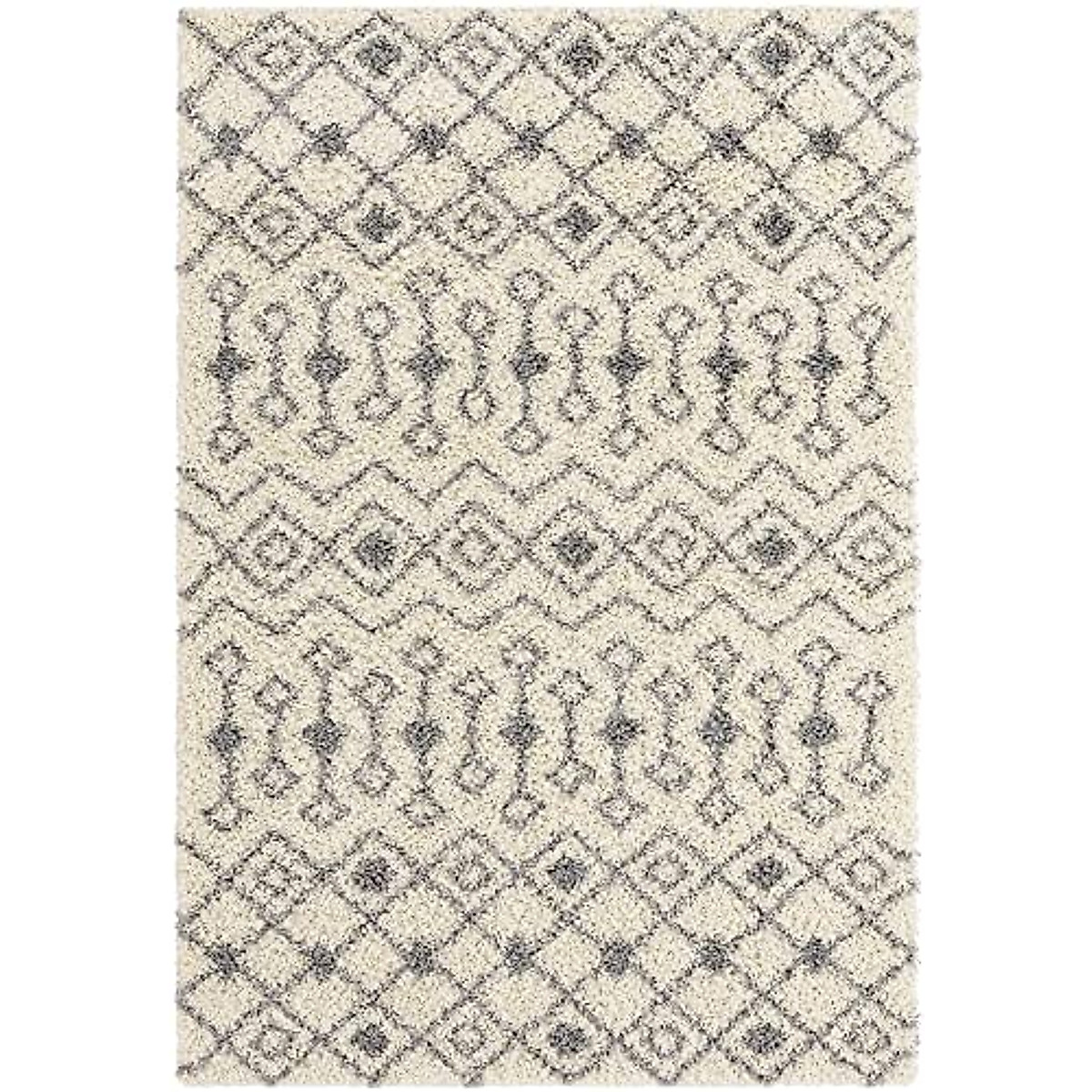 Unique Loom Moroccan Trellis Shag Collection Area Rug - Meknes (6' x 9' Rectangle, Ivory/Gray)