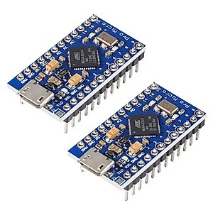 Diitao 2PACK Pro Micro 5V 16MHz Atmega32U4 Bootloadered IDE Micro USB Pro Micro Development Board Microcontroller Pro Micro Serial Connection with 2-Row Pins Header