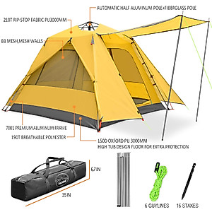 KAZOO Camping Tents 3 Person Waterproof Instant Tents 3 People Cabin Tent Easy Setup with Sun Shade Automatic Aluminum Pole