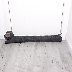CERAYOU Dog Fabric Under Door Draft Stopper, 3LB Heavy Duty Decorative Soundproof Door Draft Blocker, 34 Inch Animal Energy Saving Draft Guard, Dark Grey