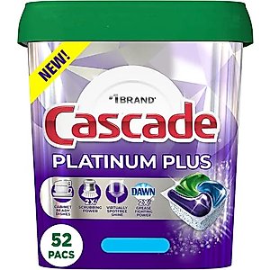 Cascade Platinum Plus Dishwasher Pod, Dishwasher Detergent, Dishwasher Pods, Dish Detergent ActionPacs Dish Pods, Fresh, 52 Count Dishwashing Pods