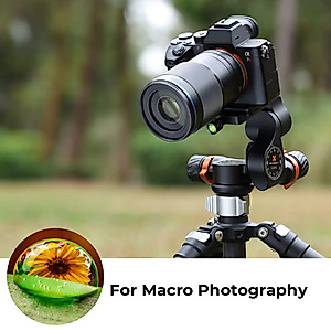 K&F Concept 3-Way Geared Tripod Head, Millimeter Micro-Adjustment, Full CNC Aluminum Alloy Tripod Head, Maximum Load Capacity of 6kg for Star Shooting, Commercial Photography, etc.