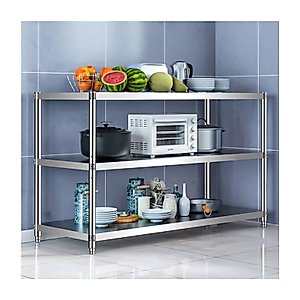 GOCHUSX Stainless Steel Shelf, Kitchen Storage Rack, 3-Tier Shelving Units and Storage, Standing Shelving Work Table for Kitchen Garage Office ( Color : Silver , Size : 80X30X80CM )